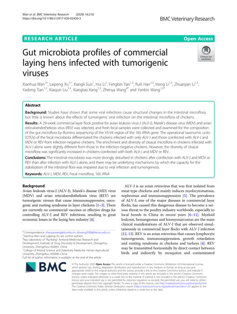 Pdf Gut Microbiota Profiles Of Commercial Laying Hens Infected With Tumorigenic Viruses