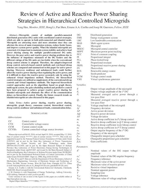 Pdf Review Of Active And Reactive Power Sharing Strategies … · Distributed Generation Dg