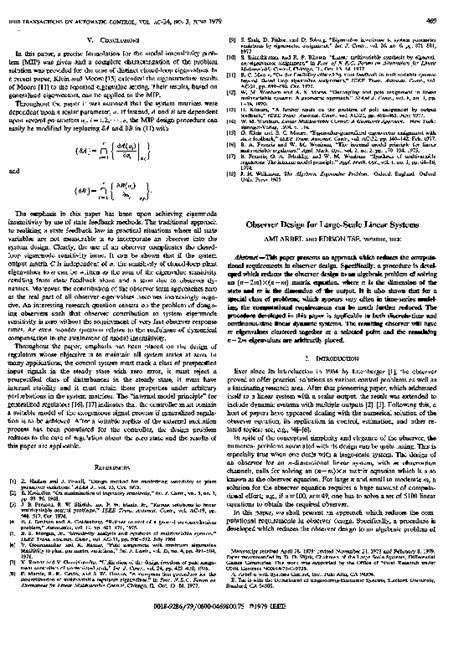 Pdf Observer Design For Large Scale Linear Systems