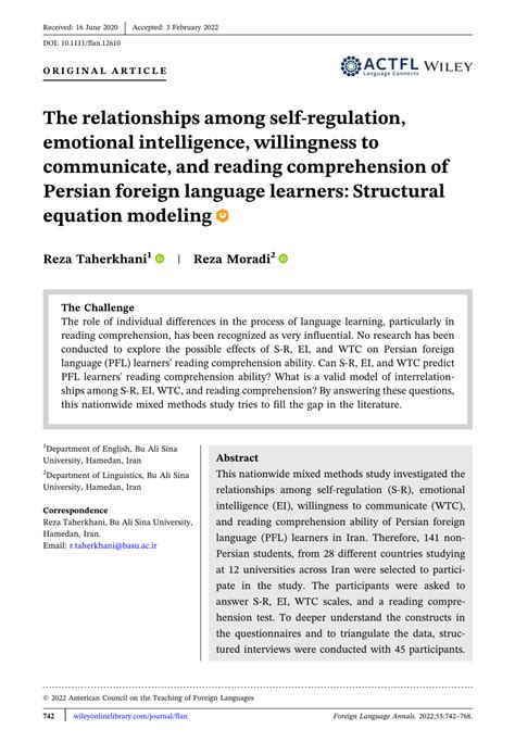 Pdf The Relationships Among Self‐regulation Emotional Intelligence Willingness To