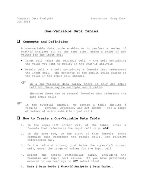 One Variable Data