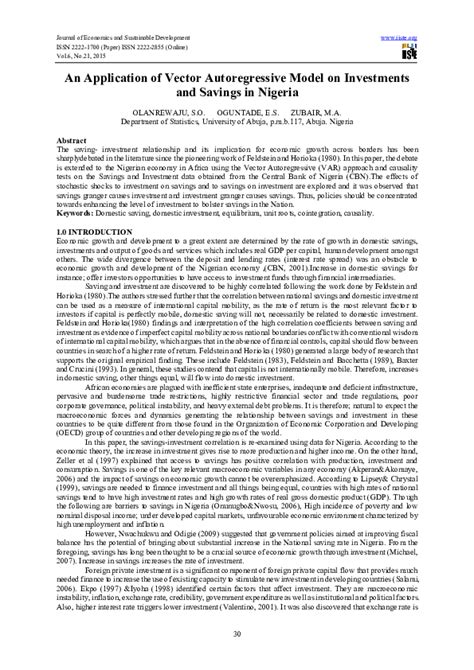 Pdf An Application Of Vector Autoregressive Model On Investments And Savings In Nigeria