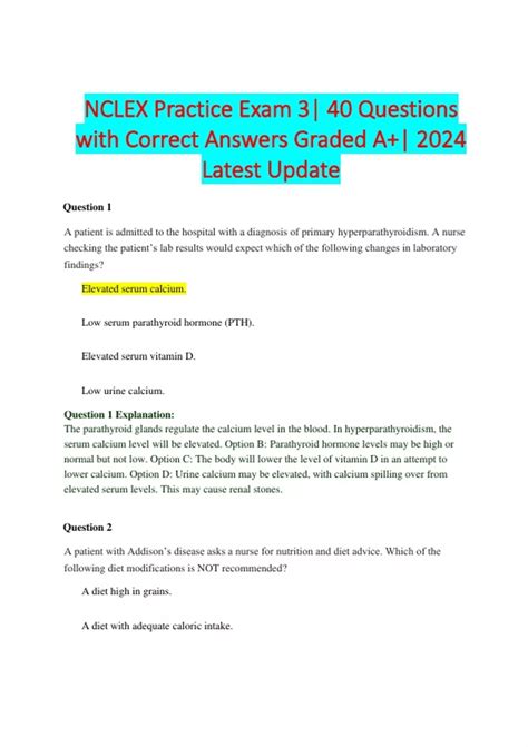 Nclex Practice Exam 3 40 Questions With Correct Answers Graded A 2024 Latest Update Nclex