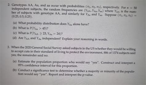 Solved Genotypes AA Aa And Aa Occur With Probabilities Chegg Com
