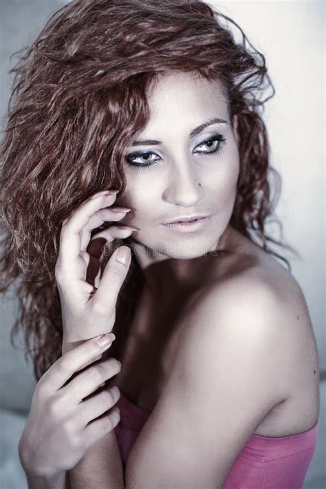 Beautiful Red Haired Fashion Model Posing Stock Photo Image Of Dress Looking