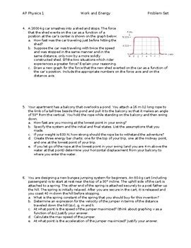 AP Physics 1 Work Energy Problem Set By Walter Ingram TPT