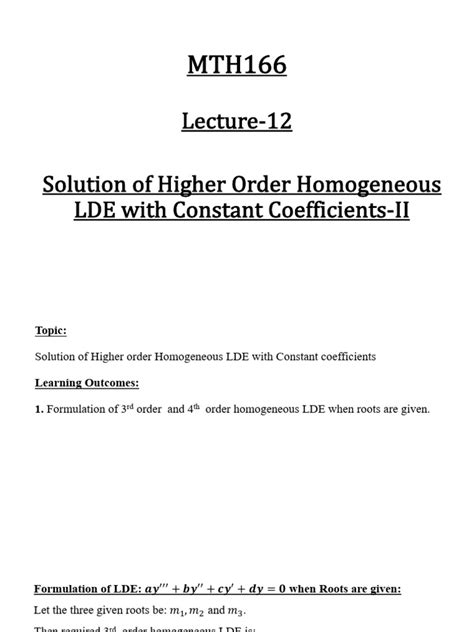 Unit2 6 Solution Of Higher Order Homogeneous Lde With Constant