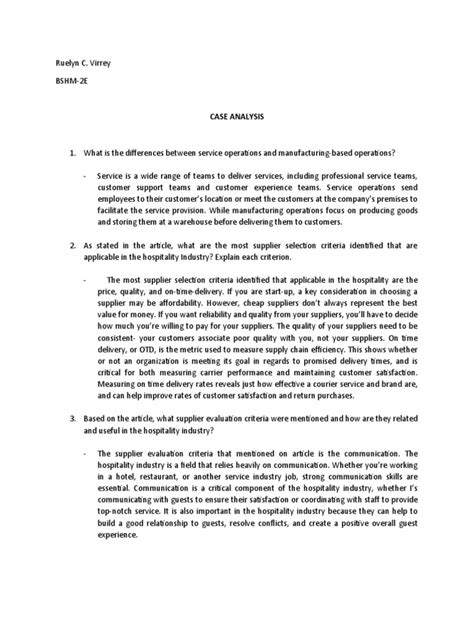 Case Analysis 2 Pdf Supply Chain Customer