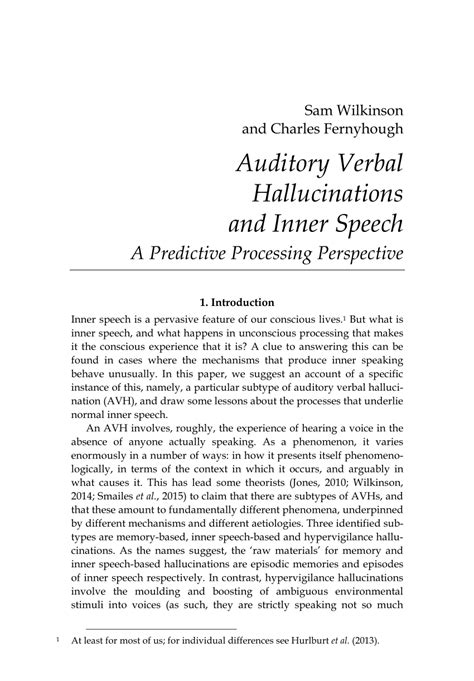 Pdf Auditory Verbal Hallucinations And Inner Speech A Predictive