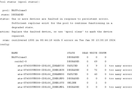 zfs z2 array is faulted and degraded what is the difference raid