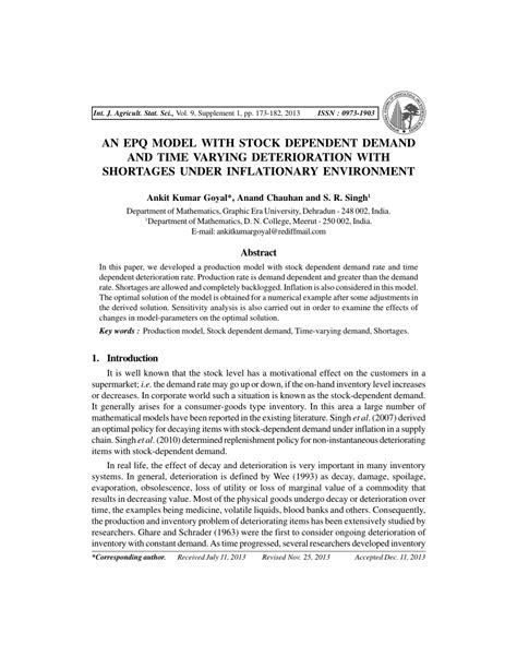 Pdf An Epq Model With Stock Dependent Demand And Time Varying Deterioration With Shortages