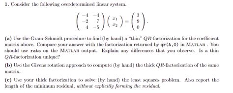 1 Consider The Following Overdetermined Linear