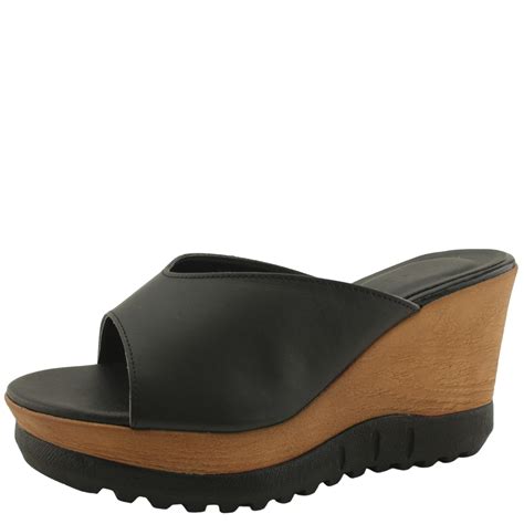 토오픈 웨지힐 가보시 하이힐 슬리퍼 9cm 블랙 디자이너슈즈