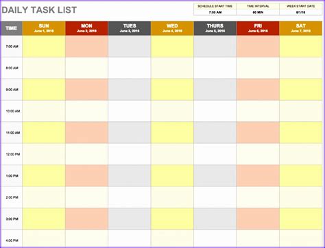 Excel Day Schedule Template