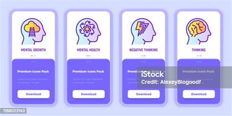정신 건강 모바일 사용자 인터페이스 복사 공간과 얇은 라인 아이콘 정신 성장 부정적인 생각 자기 교육 심리적 건강 모바일 앱에
