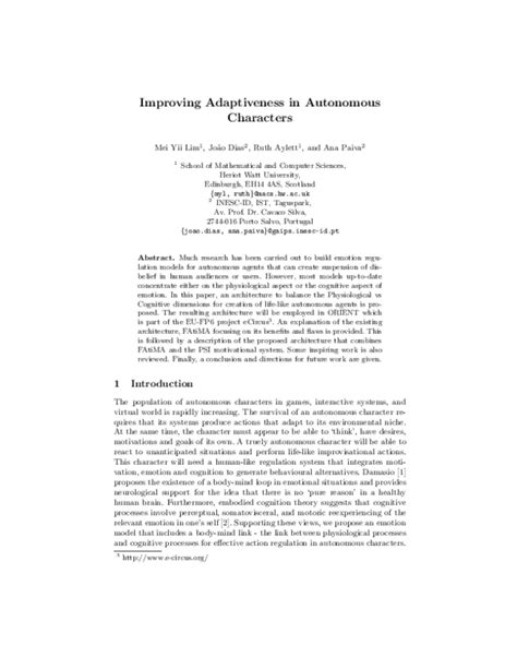 Pdf Improving Adaptiveness In Autonomous Characters