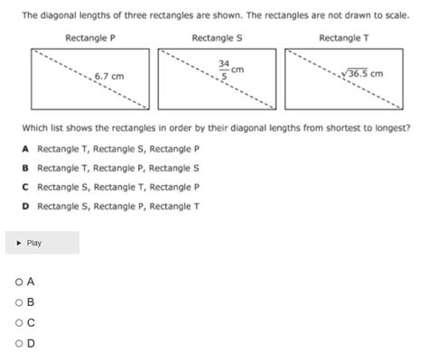 solved the diagonal lengths of three rectangles are shown the