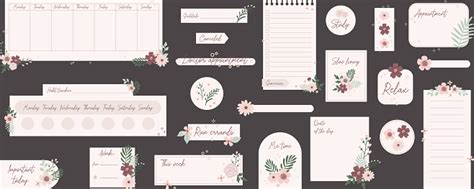 디지털 스티커를 사용할 준비가 되었습니다 불렛 저널링 또는 계획을 위한 디지털 메모 용지 및 스티커 꽃 스티커 벡터 아트 Bullet Journal에 대한 스톡 벡터 아트