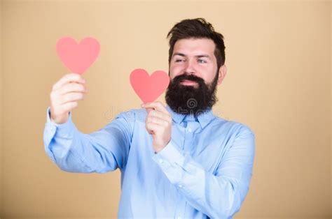 Man Bearded Hipster With Heart Celebrate Valentines Day Guy With