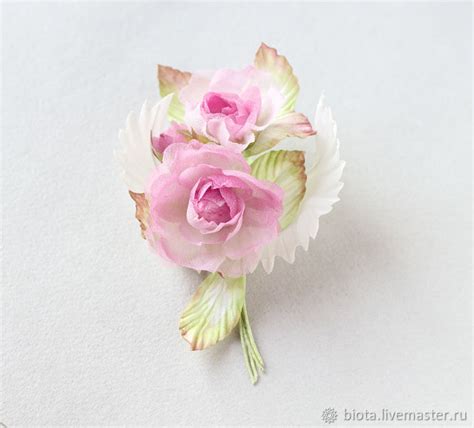 Шелковая брошь с нежными розами "Крылья ангела" – заказать на Ярмарке ...