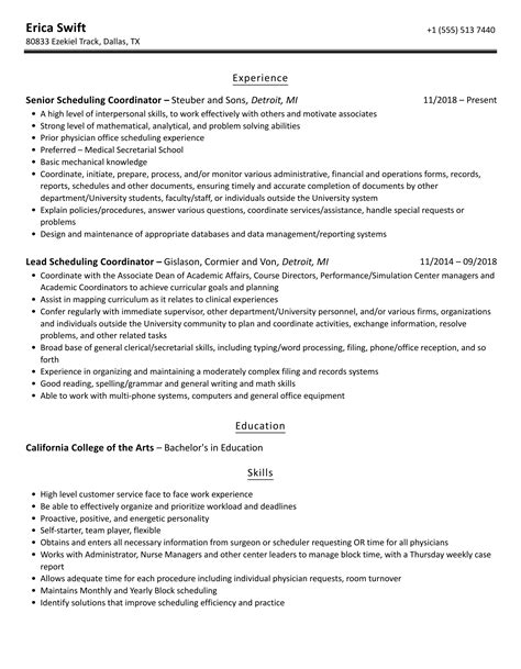 Scheduling Coordinator Resume Samples Velvet Jobs