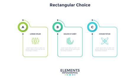 세 개의 직사각형 요소 또는 카드가 수평 행에 배치됩니다 선택할 수 있는 3가지 비즈니스 프로젝트 기능의 개념입니다 간단한 인포