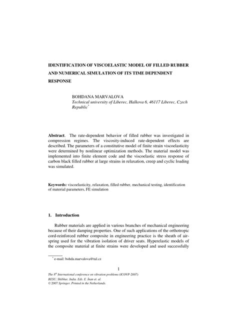 Pdf Identification Of Viscoelastic Model Of Filled Rubber And Numerical Simulation Of Its Time