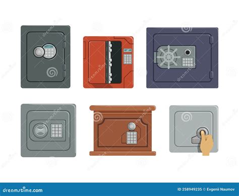Steel And Metal Safe Or Strongbox As Secure Lockable Box For Saving Valuable Object Vector Set