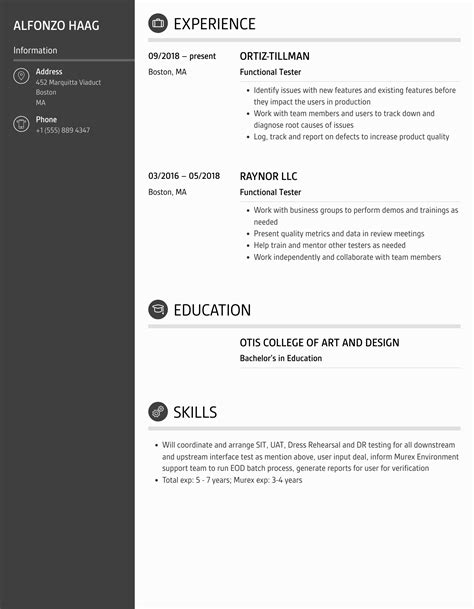 Functional Tester Resume Samples Velvet Jobs