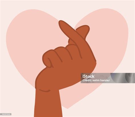 미니 하트 기호를 하는 아프리카계 미국인 손의 그림 집게 손가락과 엄지 손가락이 교차 된 사랑의 표시 성 발렌타인 데이 개념입니다 20 29세에 대한 스톡 벡터 아트 및