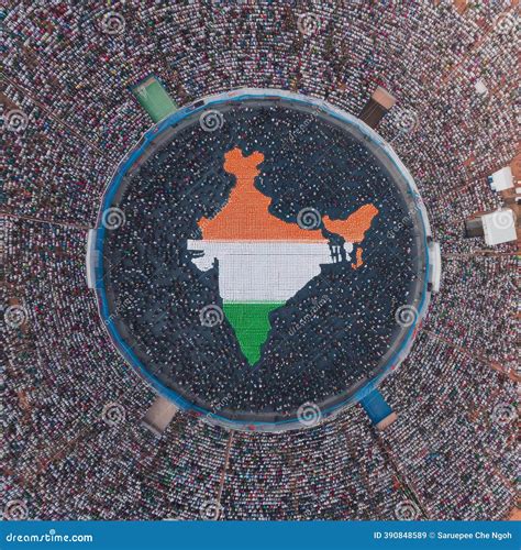 Aerial View Of Thousands Of People Forming Map Of India In Vibrant