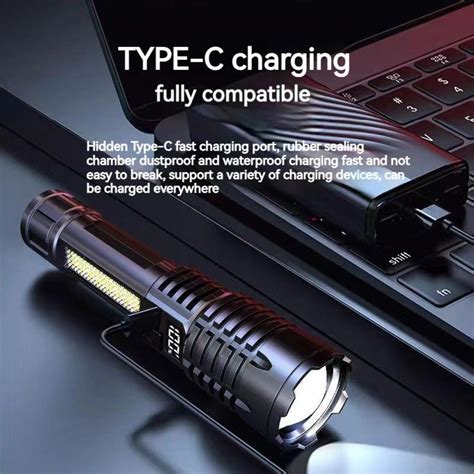 超亮 Xhp70 Led 手電筒 Usb 可充電可變焦手電筒 帶 Cob 側燈 適用於戶外野營遠足釣魚騎行 蝦皮購物