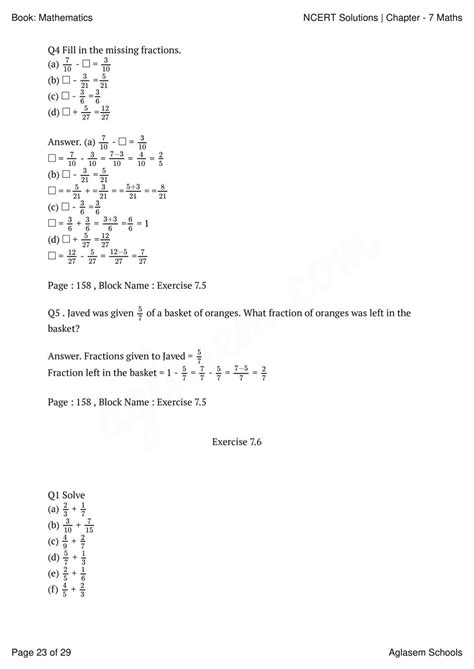 Ncert Solutions 2025 Class 6 Maths Chapter 7 Fractions Question Answer Pdf Aglasem