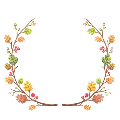 유토이미지 가을 프레임 일러스트 단풍과 열매 나뭇가지