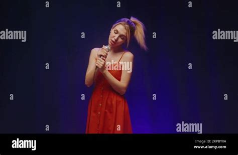 Stand Up Cafe Comedy Concert Woman Telling Jokes On Stage Female Comedian Stock Video Footage