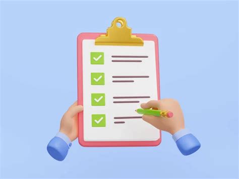 3d Render Checklist On Clipboard With Hand Holding Pencil And Put Ticks In Checkboxes Paper