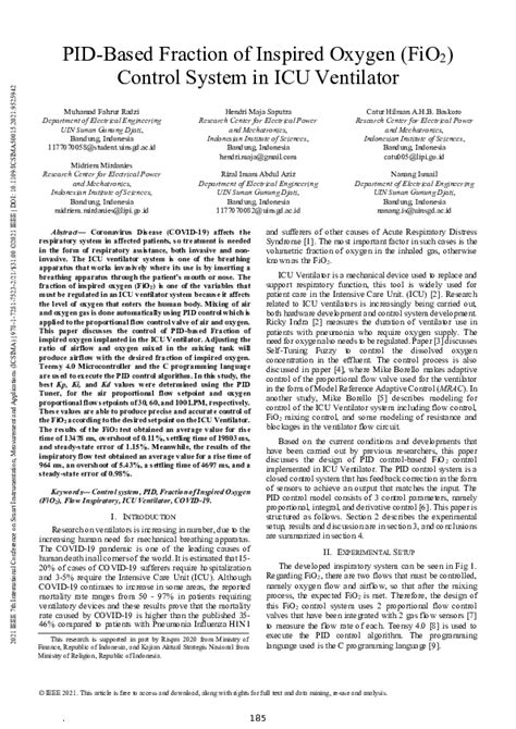Pdf Pid Based Fraction Of Inspired Oxygen Fio2 Control System In Icu Ventilator Nanang