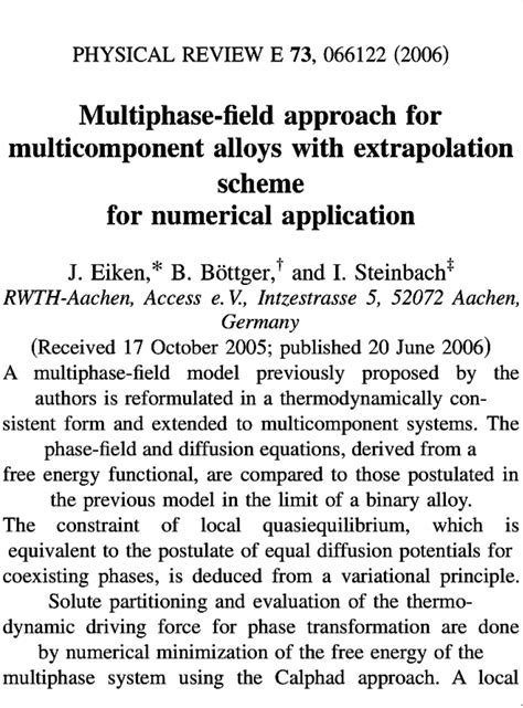 PDF Multiphase Field Approach For Multicomponent Alloys With Extrapolation Scheme For