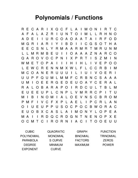 Polynomials Functions Word Search
