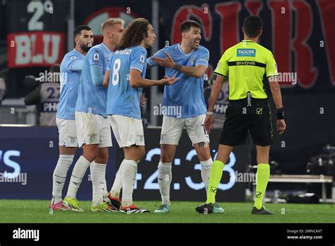 Rome Italy 01 03 2024 Lazio Players Protest With Referee Di Bello