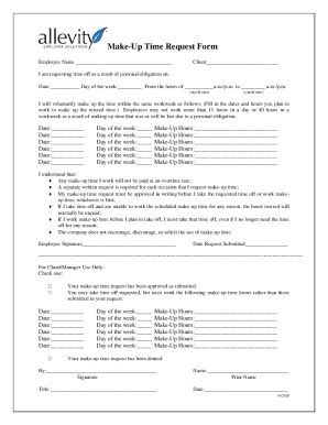 Fillable Online Make Up Time Request Form Fax Email Print PdfFiller
