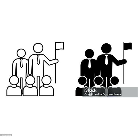 리더십 아이콘 깃발과 사람들의 그룹을 가진 지도자의 벡터 아이콘입니다 사업과 팀워크 개념 감독에 대한 스톡 벡터 아트 및 기타 이미지 Istock