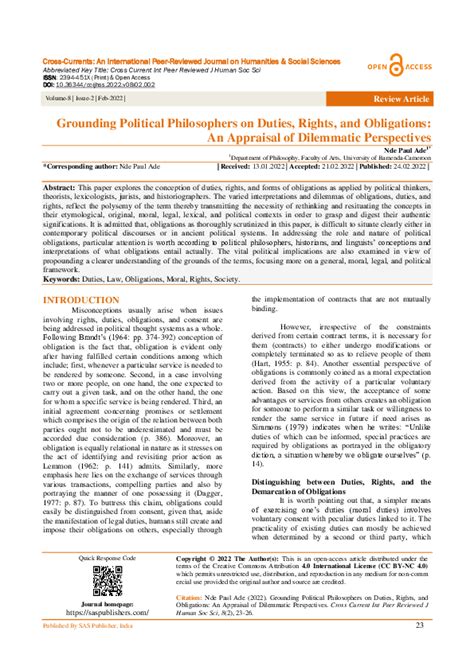 Pdf Grounding Political Philosophers On Duties Rights And Obligations An Appraisal Of