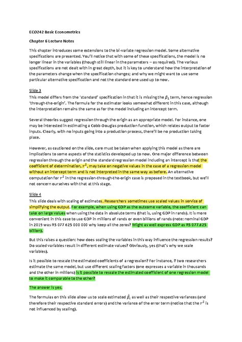 Eco 242 Lecturer Notes On Chapter 6 Eco242 Basic Econometrics Chapter 6 Lecture Notes This