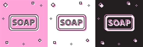 분홍색과 흰색 검은 색 배경에 격리 된 비누 아이콘 막대를 설정합니다 거품이있는 비누 바 벡터 일러스트레이션 건강 진단에 대한
