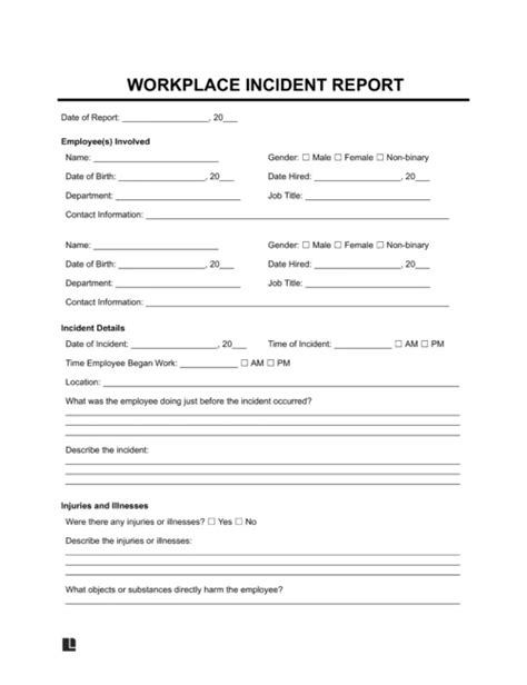 Incident Report At Workplace Template