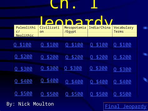 Ppt Ch 1 Jeopardy Paleolithic Neo Lithic Age Civilizationmesopotamia E Gypt India