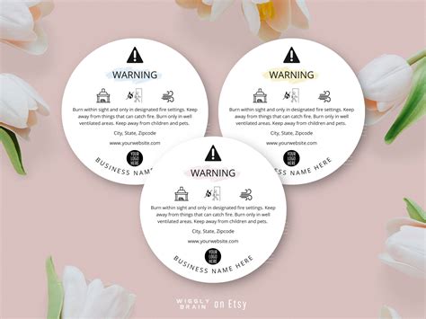 Candle Warning Label Template Editable Candle Safety Labels Round Warning Label 1 5 2 And 3