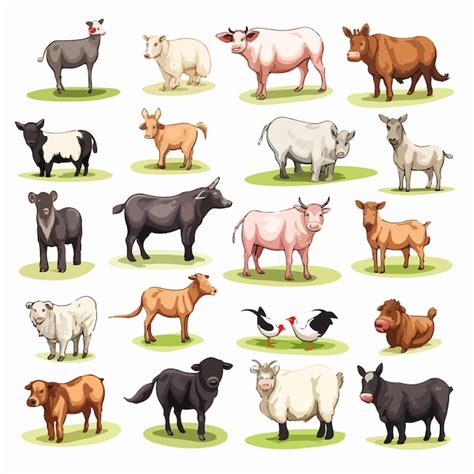 Diverse Farm Animals Illustration Goats Pigs Chickens Ducks Stock