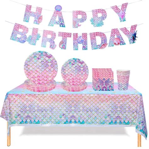 인어 일회용 식기 인어 생일 파티 장식 베이비 샤워 첫 생일 소녀 인어 파티 용품 Aliexpress